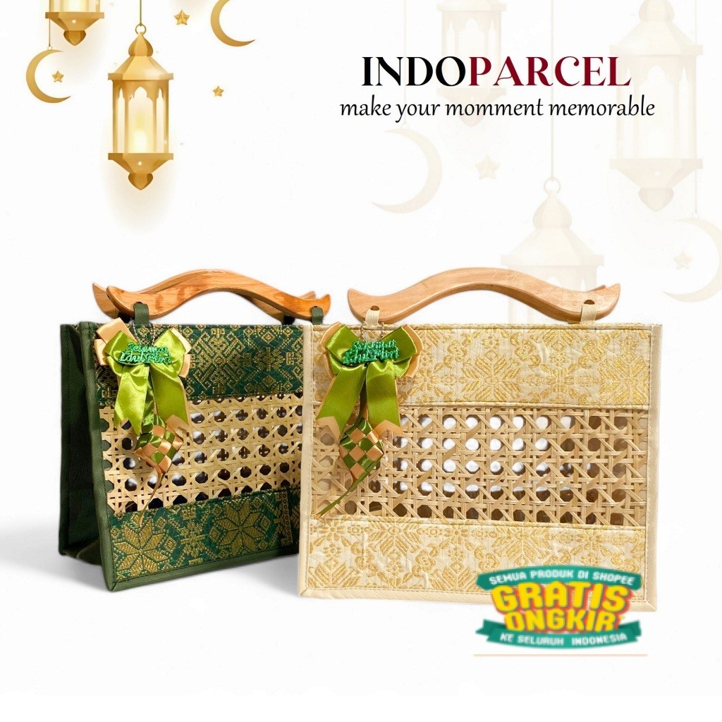 Jual INDOPARCEL - Tas Hampers Lebaran Kain Songket Handle Kayu ...