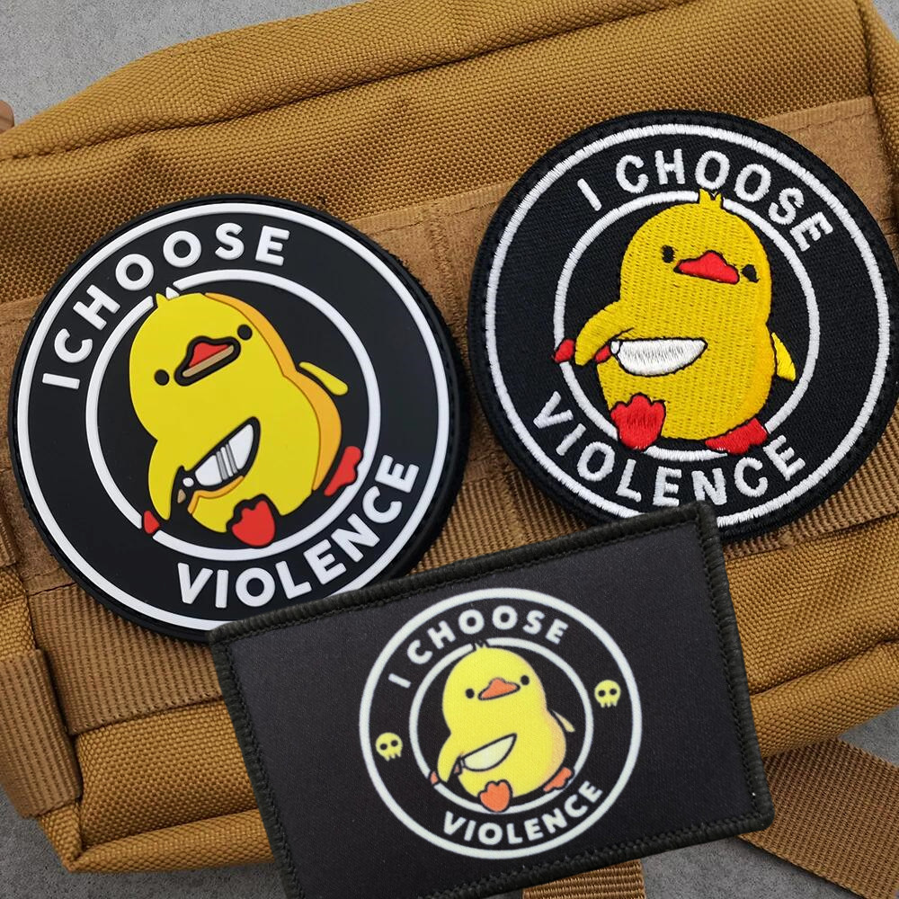 Jual Angry Little Yellow Duck Embroidery Hook&Loop Patch I CHOOSE VIOLENCE PVC Badge Cartoon ...
