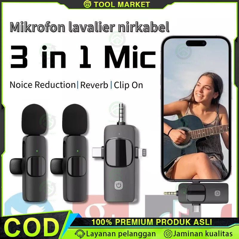 Jual 【Mikrofon Profesional 3-In-1 】3.5mm Nirkabel Lavalier Mic Portabel ...
