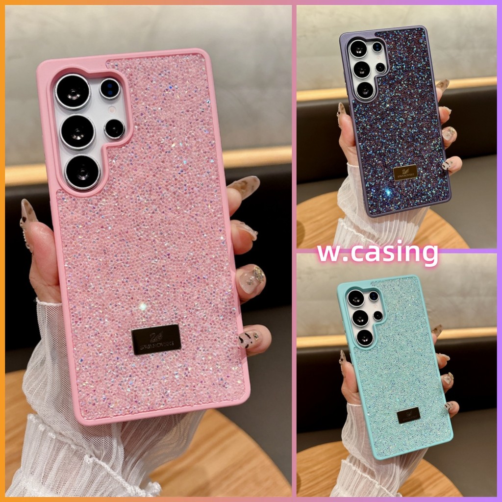 Jual Swan Metal Logo Rhinestone Flash Powder Silicone Phone Case for ...
