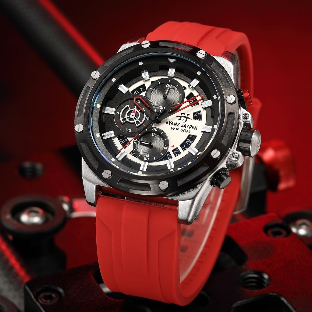 Jual Ori Evans Jayden Jam Tangan Pria 9597 Rubber Kaca Sapphire Chrono ...