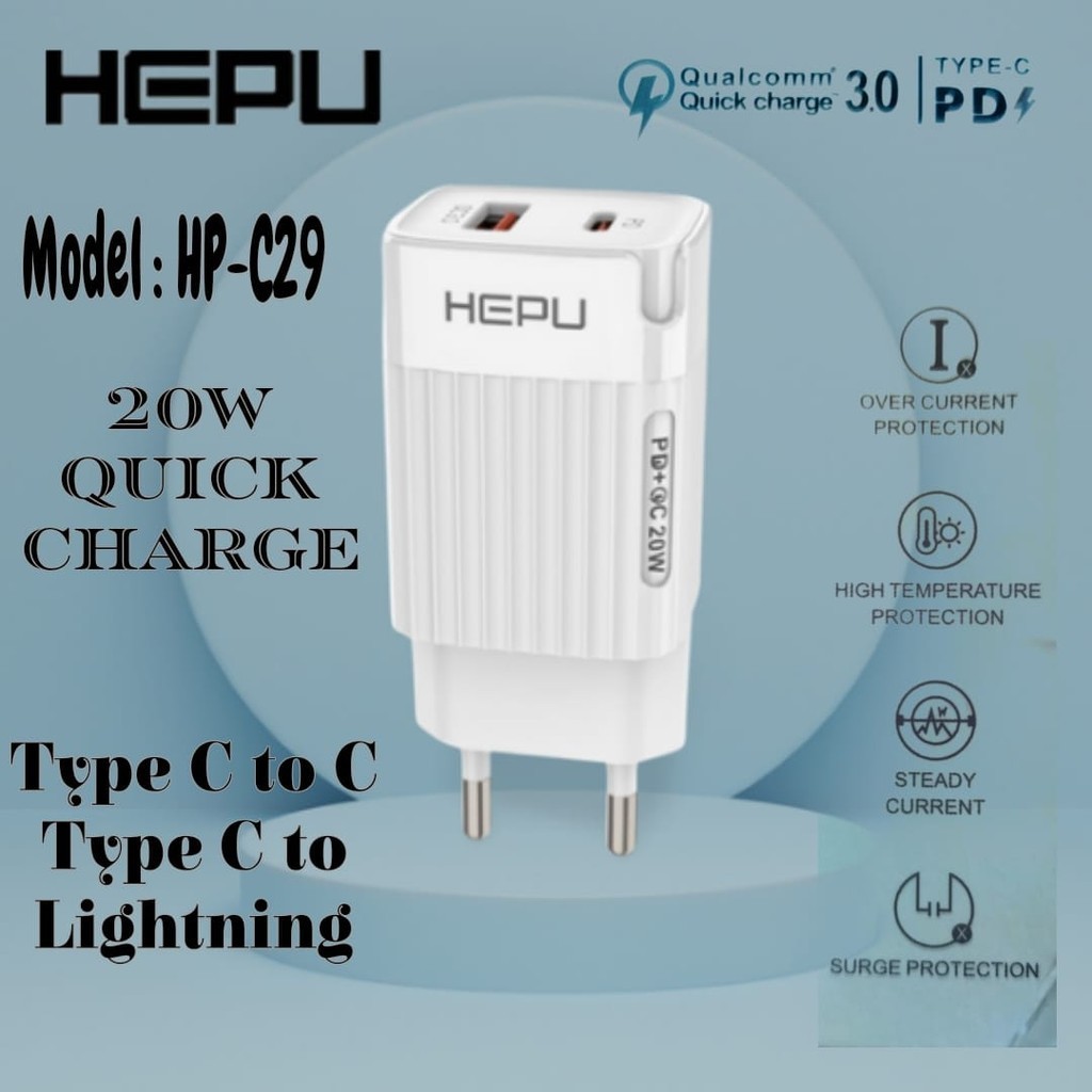Jual HEPU Flash Charger Kit HP-C29 Dual Port (USB & Type C) dengan Data ...