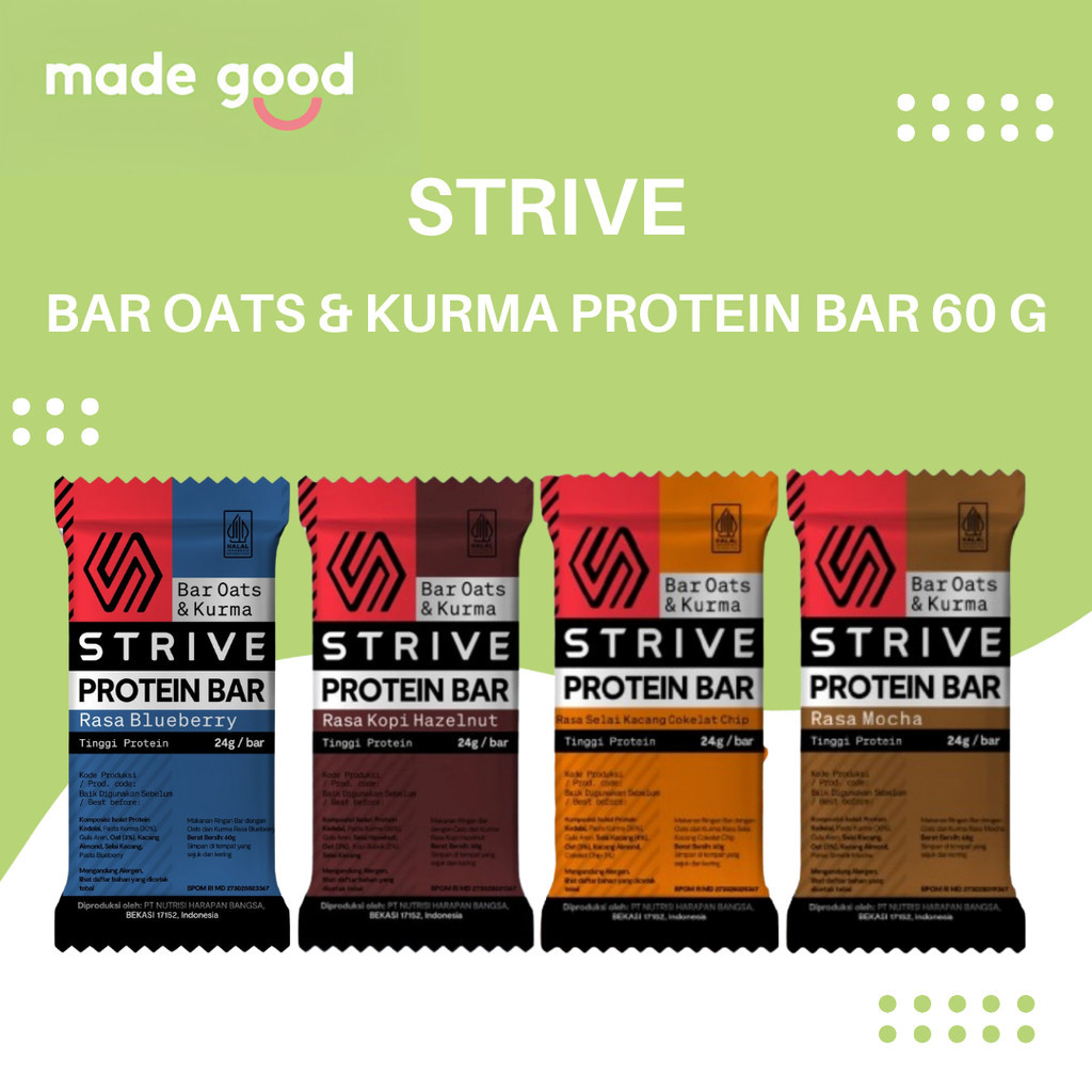 Jual STRIVE - Protein Bar and Energy Bar | Bar Oats & Kurma 60 G ...