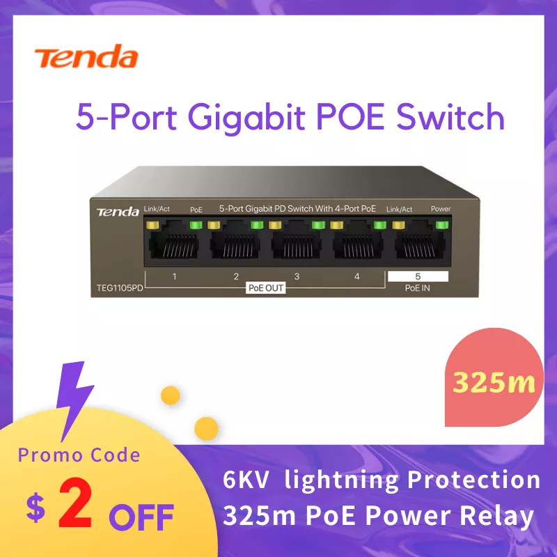 Jual Tenda POE Switch 5/6/10 Ports Gigabit Fast Network Switch Gigabit ...