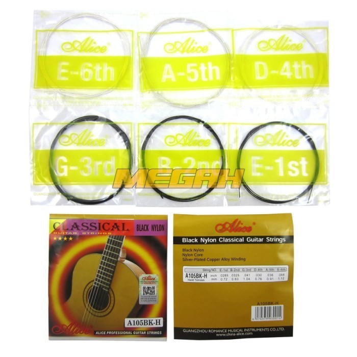 Jual Senar Gitar Akustik Classic (Nylon) ALICE Black Nylon Hard Tension ...
