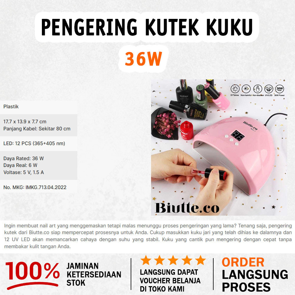 Jual Pengering Kutek Kuku UV LED Nail Dryer 36W Biutte.co Pink | Shopee Indonesia