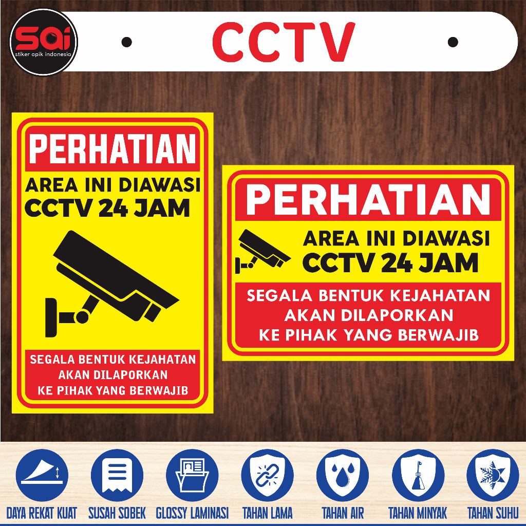 Jual stiker vinyl anti air AREA DIPANTAU CCTV 24 JAM PORTRAIT / LANDSCAPE laminasi glossy ...