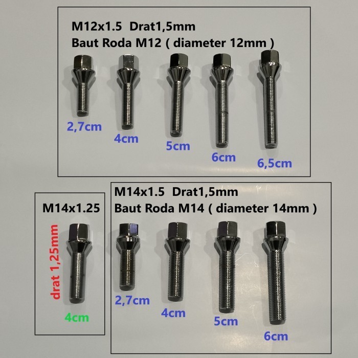 Jual BAUT RODA MERCY M12 M14 BMW AUDI MERCEDES BENZ Diameter Batang 12 ...