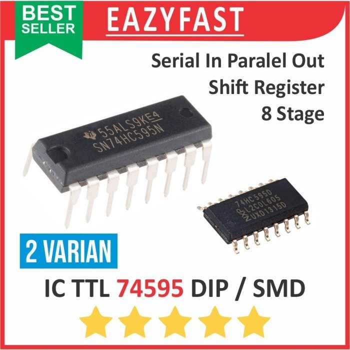 Jual IC TTL SN 74595 N HC LS DIP SMD Shift Register 8 Bit Stage Serial to Paralel SN74HC595 ...