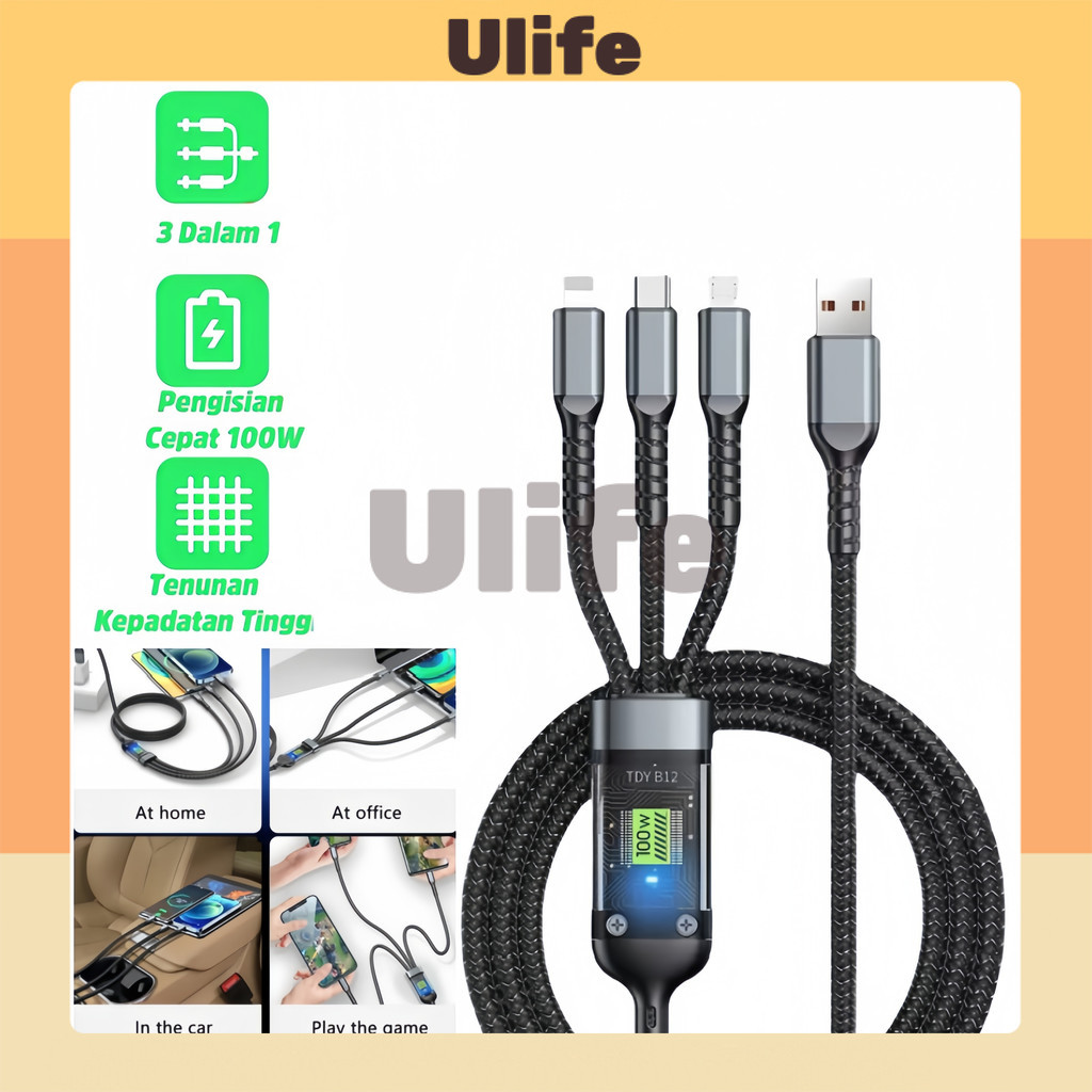 Jual Kabel Data 3 in 1 Kabel Micro USB Type C 3A Black For Android IOS Type-c Kabel Data Iphone ...