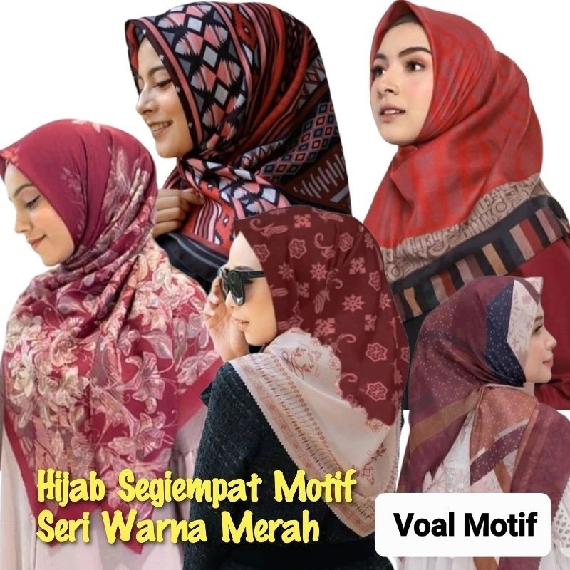 Jual Hijab Segiempat Motif Warna Red/Merah/Maroon/Burgundy Series ...