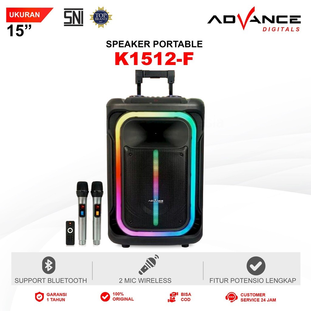 Jual [GRATIS ONGKIR] ADVANCE K1512-F Speaker Bluetooth 15 inch 2 Mic Wireless Indoor/Outdoor ...