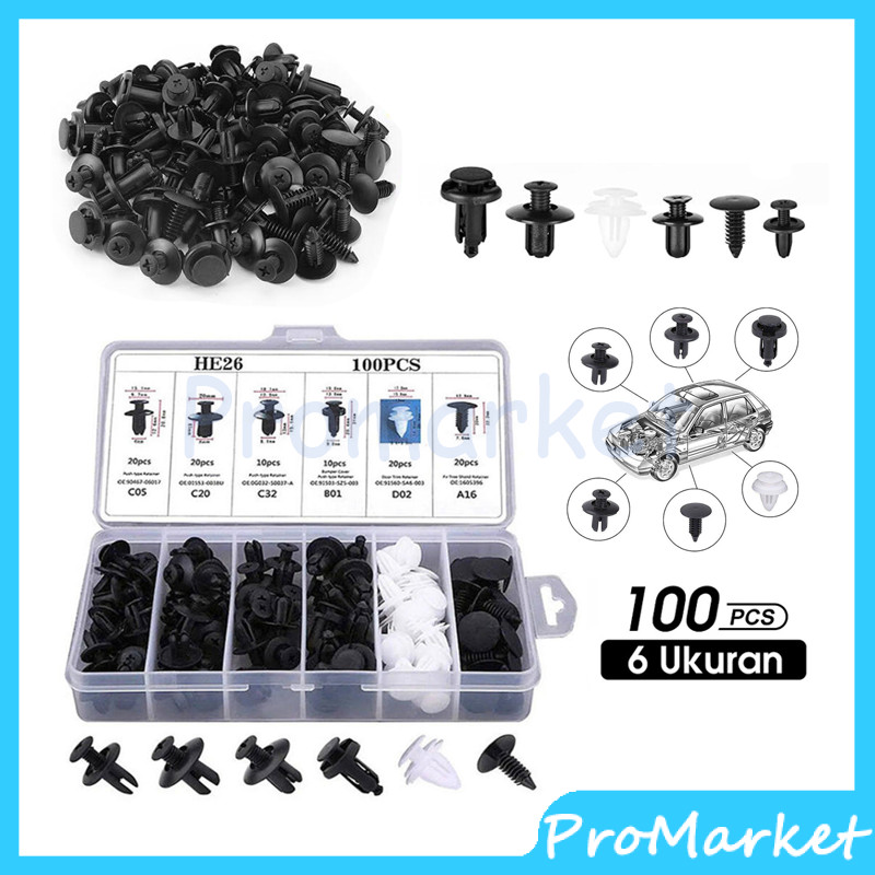 Jual 100PCS Baut Rivet Mobil/Universal Klip Bumper Baut Body Plastik ...