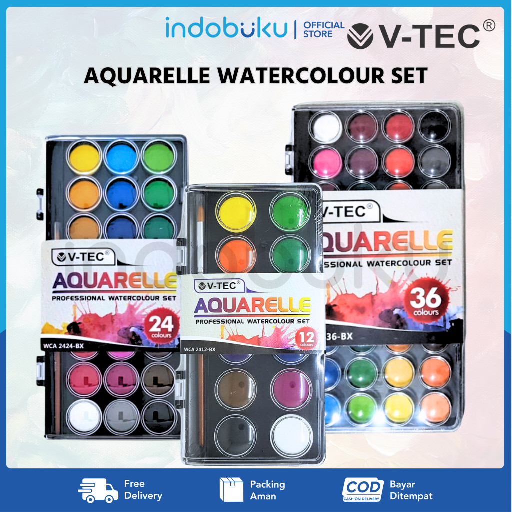 Jual Aquarelle Watercolor Set V-Tec 12 24 36 Color - Cat Air VTec Warna ...
