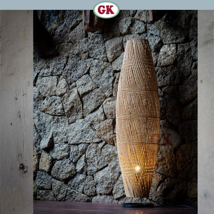 Jual Kap Lampu Standing Rotan RUSTIC 34 D30 - Organic Floor Lampshade with Natural Rattan for ...