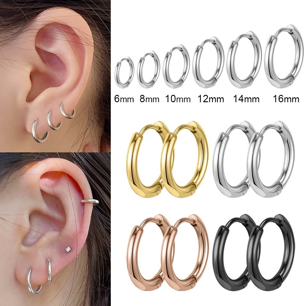 Jual 1 PC 6-20mm Stainless Steel Small Hoop Earrings Cartilage Round ...
