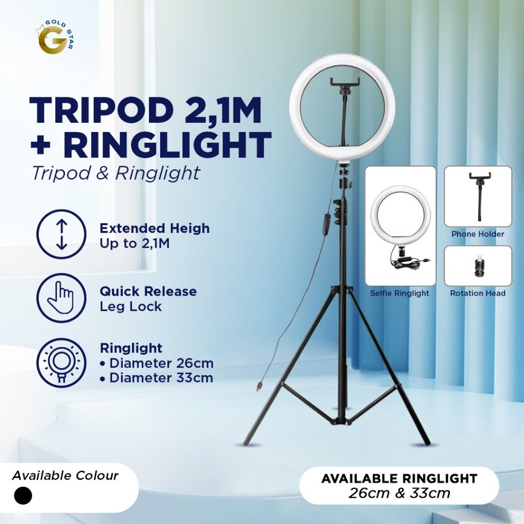 Jual Ring Light LED 26CM/33CM Tripod Lampu 2.1M | Shopee Indonesia