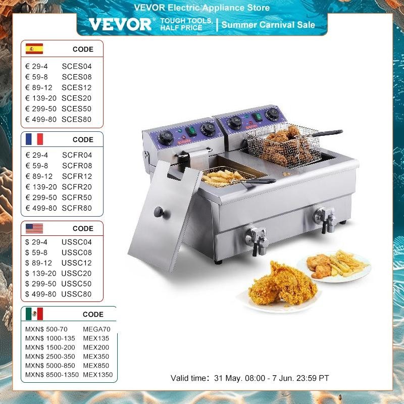 Jual VEVOR Commercial Electric Deep Fryer w/Dual Tanks 12L 3000W ...