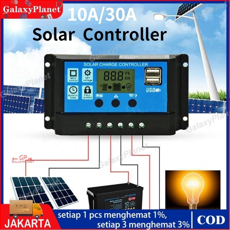 Jual Solar Charge Controller LCD LED Display Solar PWM 12V/24V 10A 20A 30A 50A 60A USB Panel ...