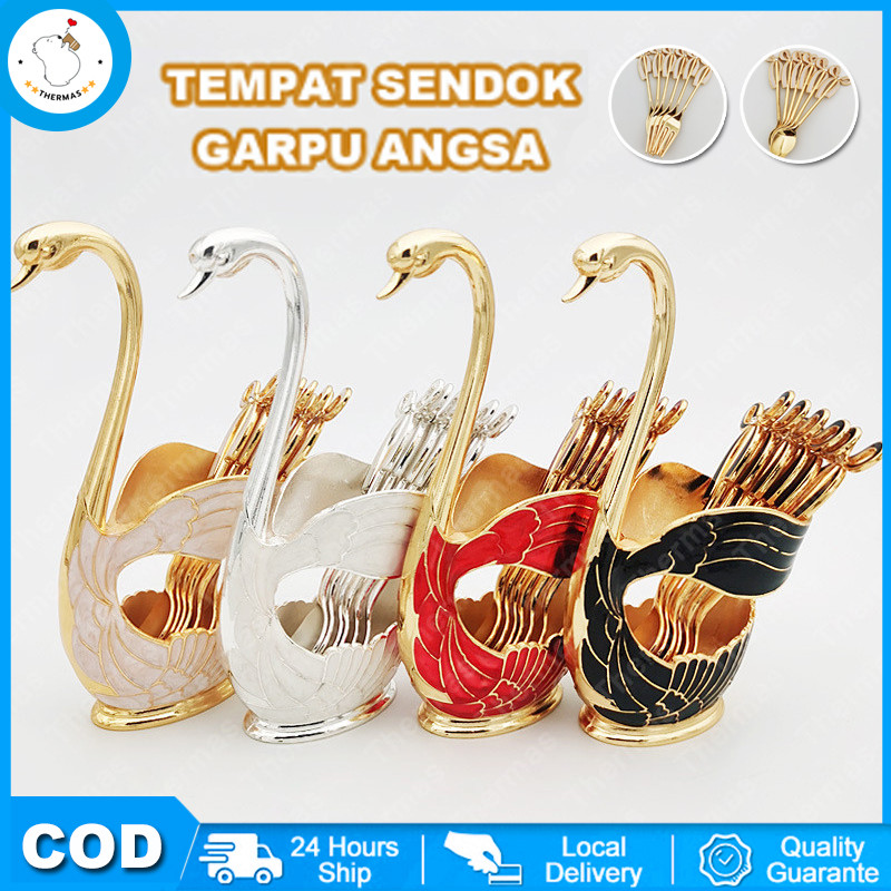 Jual Set Angsa Mawar Emas Perak Mewah Set Sendok Garpu Set Sendok Kopi ...