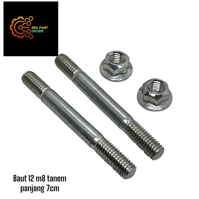 Jual BAUT 12 TANEM M8 PANJANG 7 cm BAUT ATAS BAWAH DRAT COD | Shopee ...