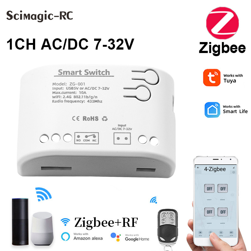 Jual Tuya Zigbee WiFi Motor Relay Switch 1CH DC 12V 24V 220V Smart Home ...