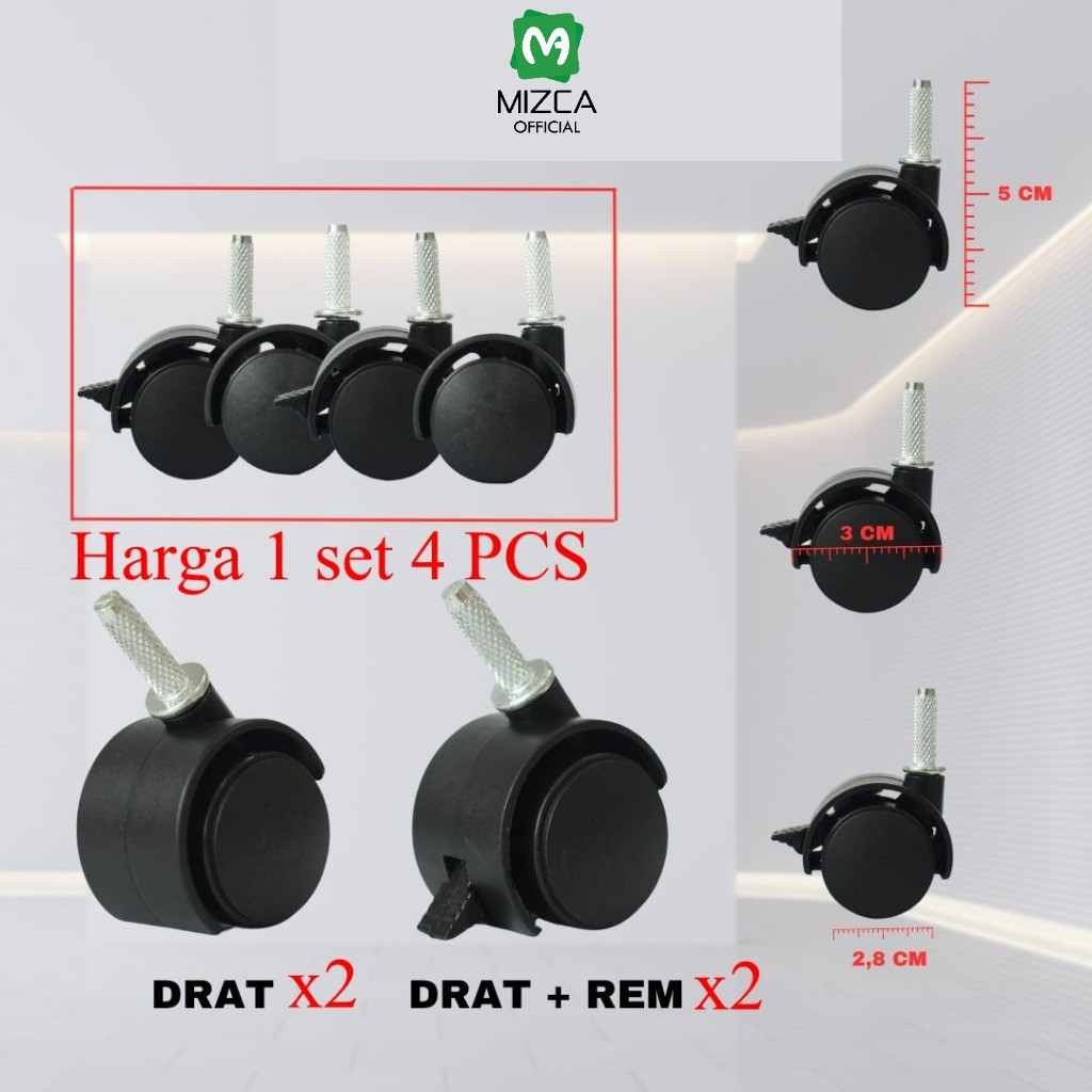Jual MIZCA | Roda Lemari Roda rak Roda laci Kantor Rumah Caster Wheel ...