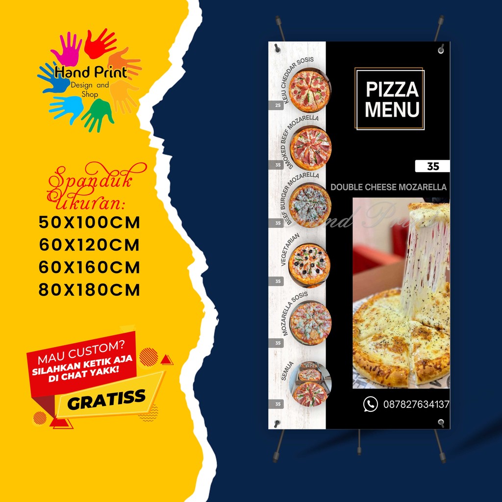 Jual Cetak Spanduk Banner Menu Pizza Hitam Jajanan MMT Spanduk Custom ...