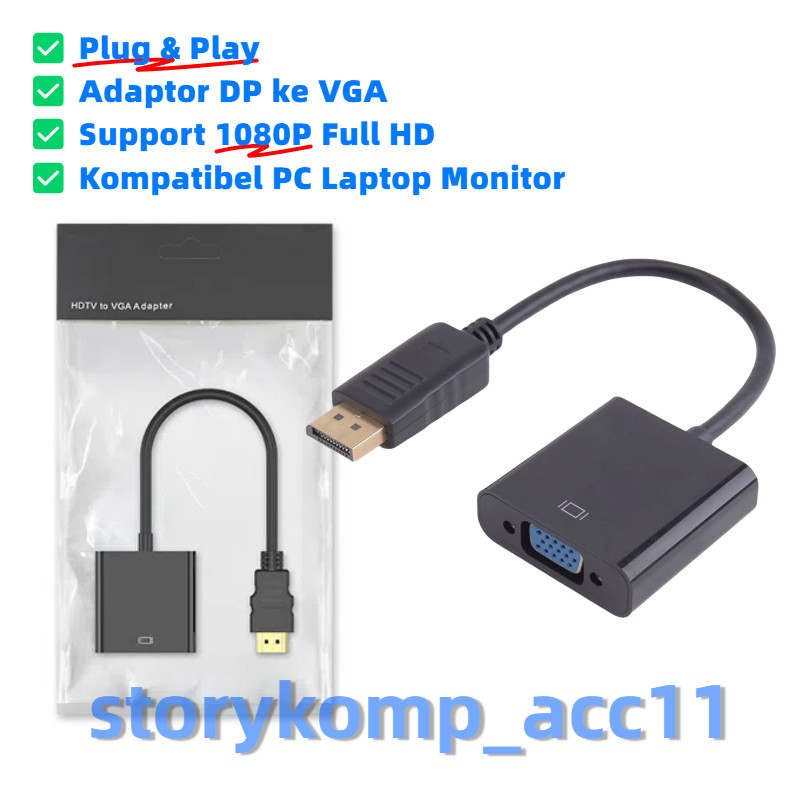 Jual Adaptor DisplayPort (DP) ke VGA Converter Kabel Video Kompatibel ...