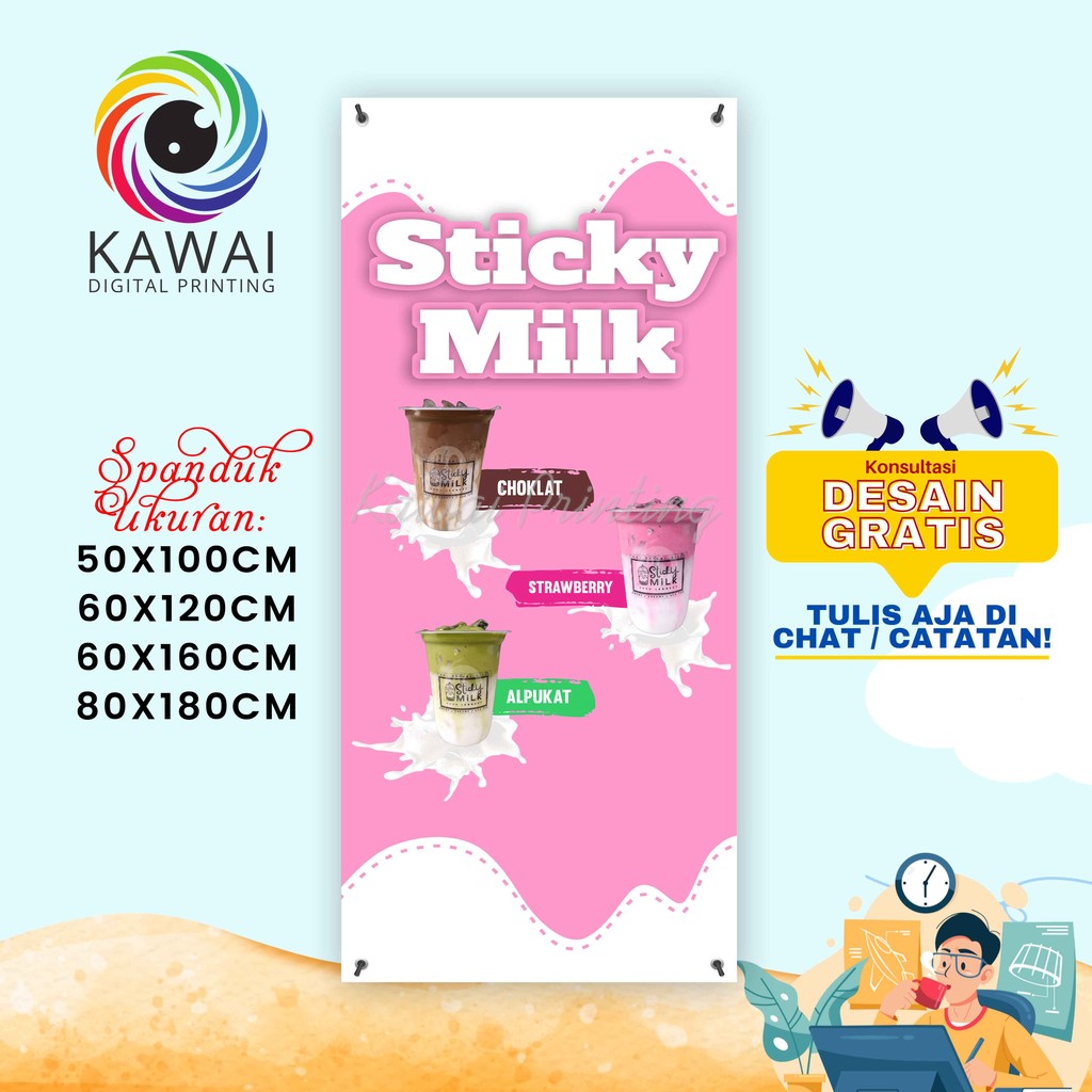 Jual SPANDUK / BANNER Jualan Es Sticky Milk Design Outdoor / Indoor ...