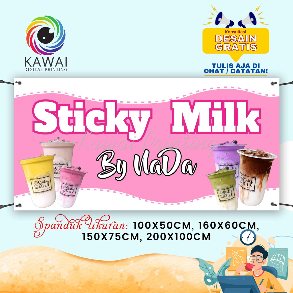 Jual Spanduk Banner MMT Sticky Milk Pink Rekuest 200x100 Cm | Shopee ...
