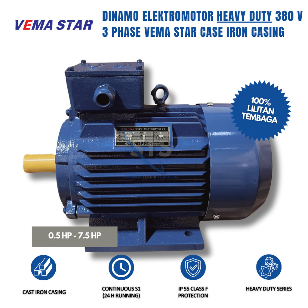 Jual STS | VEMA STAR Dinamo 3 Phase 380v HEAVY DUTY 0.5 HP - 7.5 HP // 370 Watt - 5500 Watt 100% ...