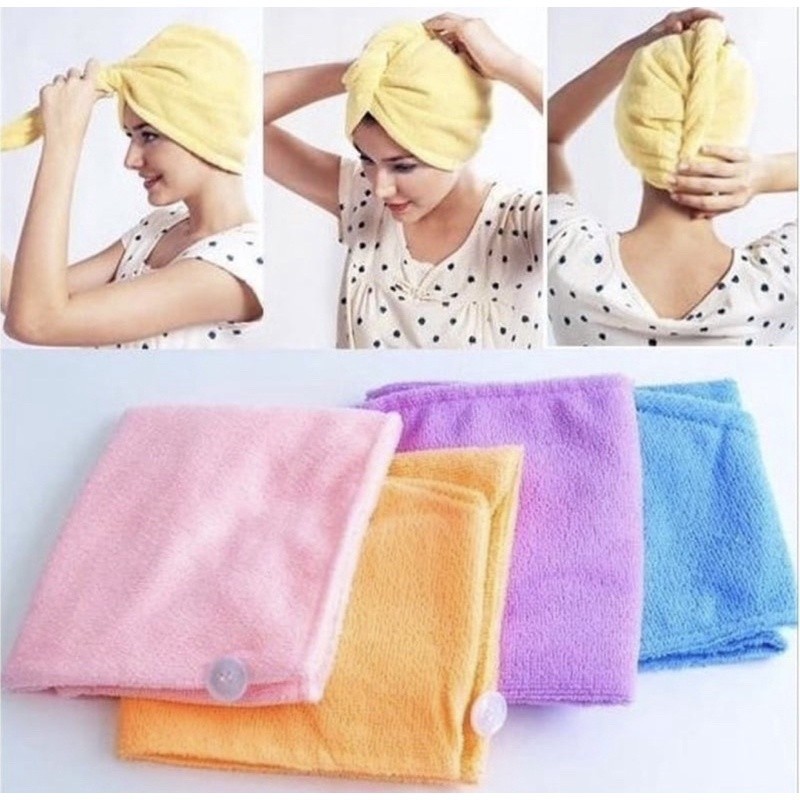 Jual Handuk Keramas Hairtowel Handuk Turban Microbulu Handuk Kancing ...