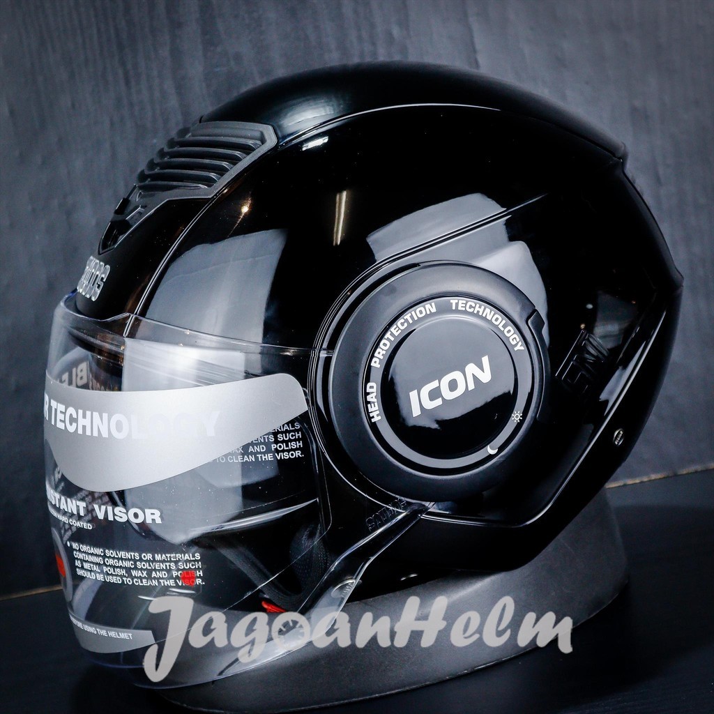 Jual STUDDS HELM ICON SOLID | BLACK GLOSSY | OPEN FACE DOUBLE VISOR ...