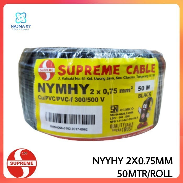 Jual Kabel SUPREME Hitam Serabut NYYHY 2x0.75 2x0,75 mm 50M Meter | Shopee Indonesia