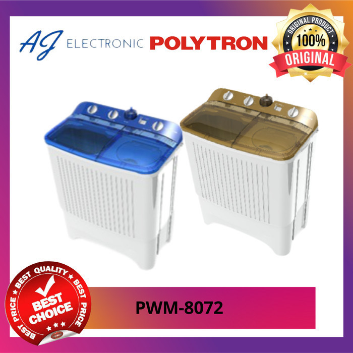 Jual MESIN CUCI POLYTRON PWM-8072 / PWM8072 , MESIN CUCI 2 TABUNG 8 KG ...