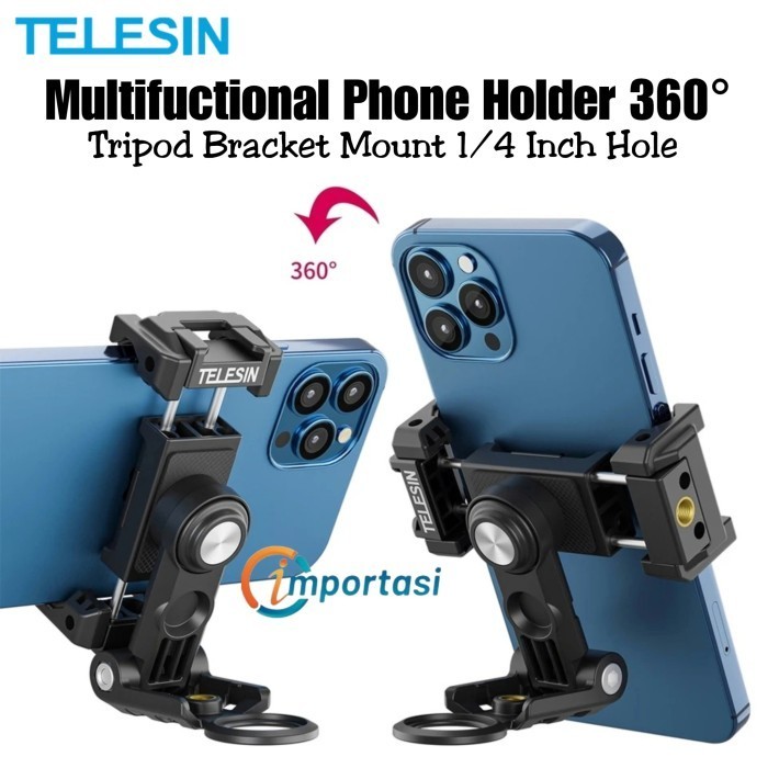 Jual TELESIN Multifungsi Phone Holder Clamp Bracket Tripod 1/4 inch ...