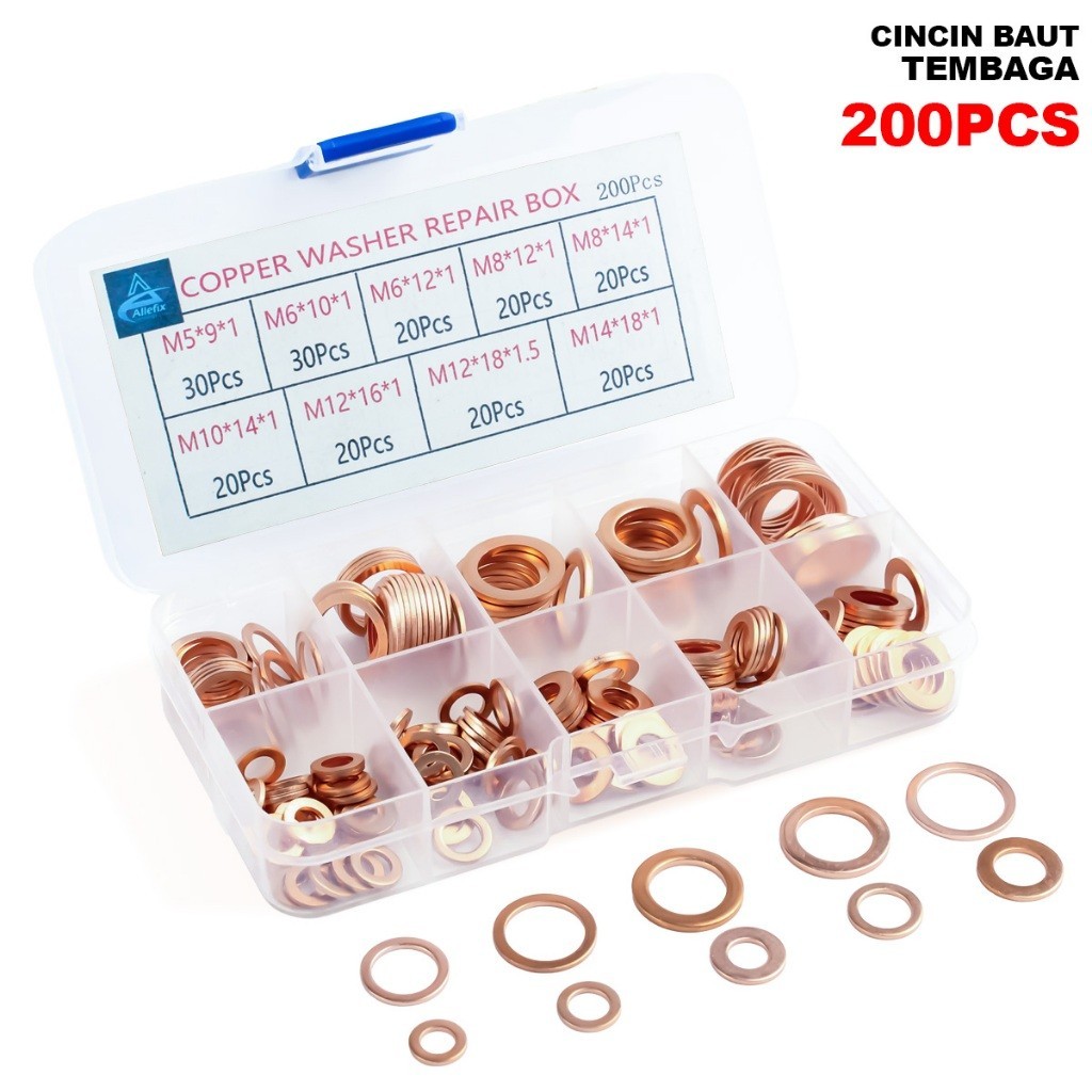 Jual Ring Baut Gasket Bolt Nut Flat Ring Seal Tembaga- Oring-200Pcs ...