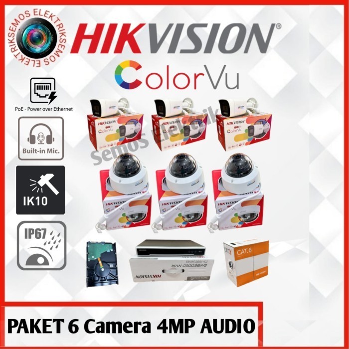 Jual PAKET IP CAMERA HIKVISION CCTV 6 CHANNEL 4MP COLORVU AUDIO LENGKAP ...