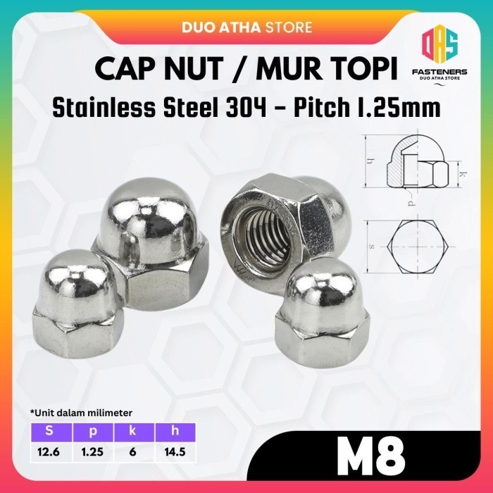 Jual Mur Topi M8 / Cap Nut M8 Stainless Steel SS304 | Shopee Indonesia