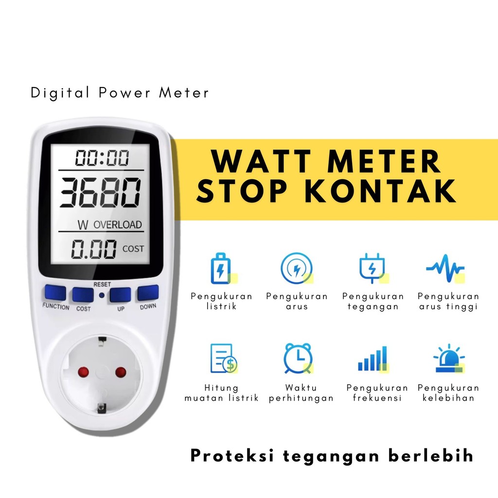 Jual Watt Meter Stop Kontak Pengukur Daya Listrik Wattmeter KWH Volt ...