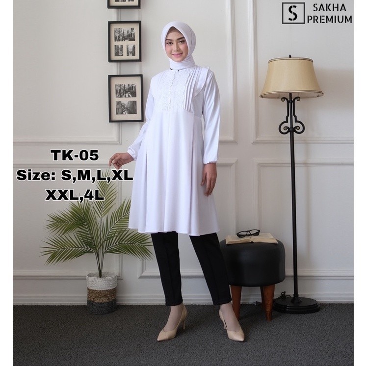 Jual Sakhapremium.id - TK 005 Tunik Baju putih Atasan Tunik Putih Toyobo Millenial XXL Baju ...