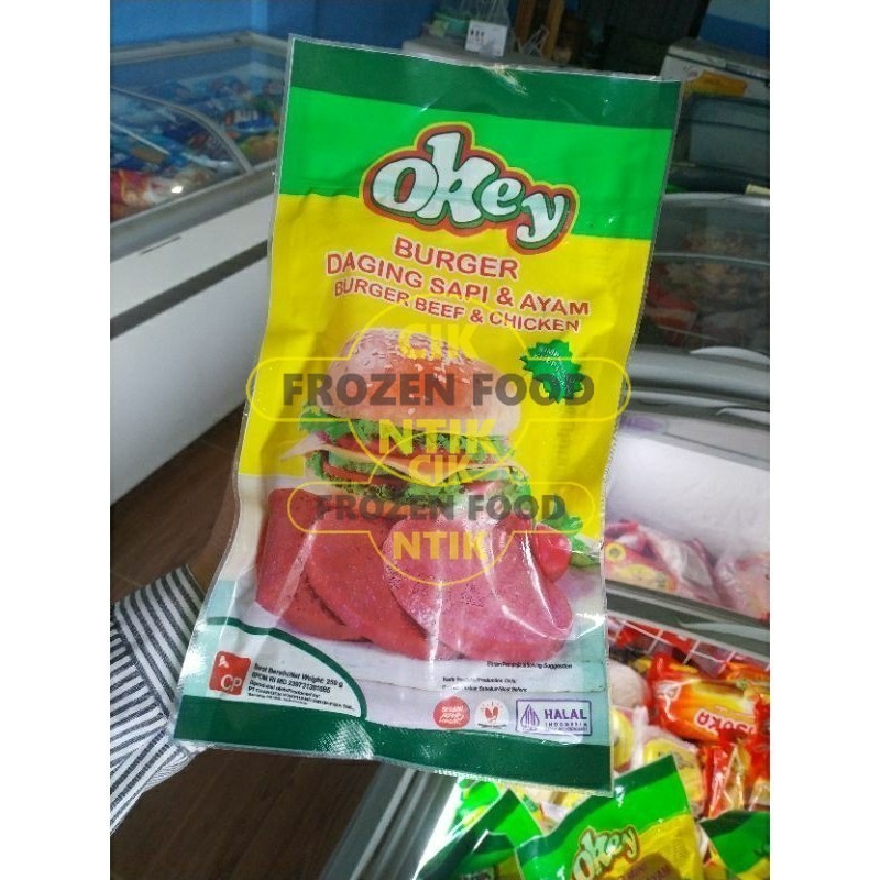 Jual okey isi burger besar 250 gram daging sapi ayam Frozen food cik ...