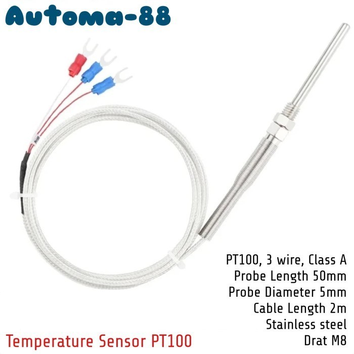 Jual MN08 Temperature Sensor Suhu RTD PT100 Probe 50mm 5cm 3 Kabel 2M 2 ...