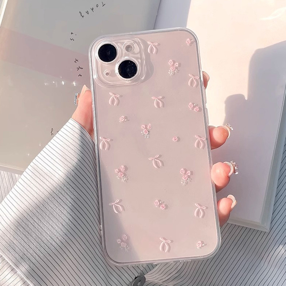 Jual Busur merah muda dan bunga transparan soft case hp Iphone 17 Pro ...