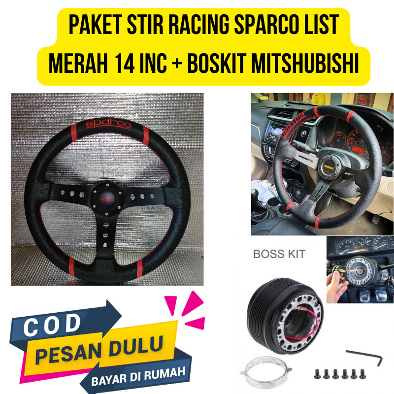 Jual Paket Stir Racing Mobil Sp4rc0 List Merah 14 Inc + Boskit ...