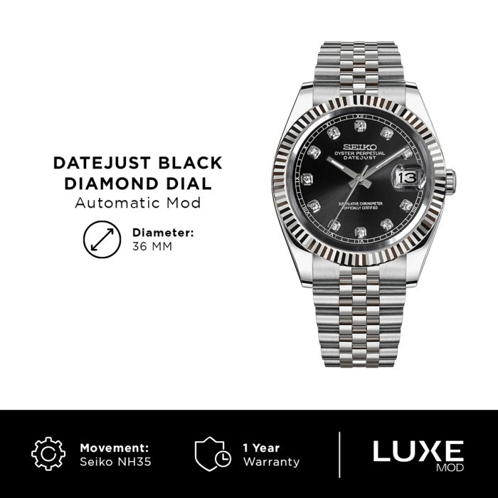 Jual Seiko Datejust Black Diamond Dial Mod NH35 | Shopee Indonesia