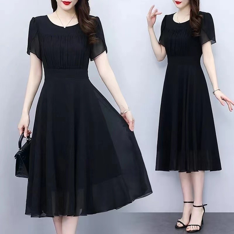 Jual FAN Dress Hitam Mewah//Dress Pesta/Dress Polos Casual | Shopee ...