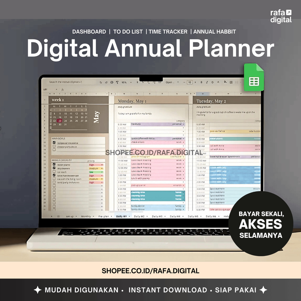 Jual [W-1003] Digital Annual Spreadsheet Planner: Jadwal Harian & To Do ...