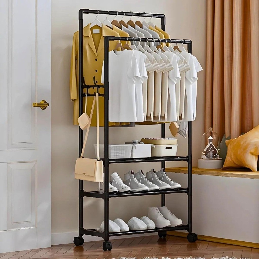 Jual Rak Gantungan Baju Celana Sepatu Stand Hanger Dengan Roda ...